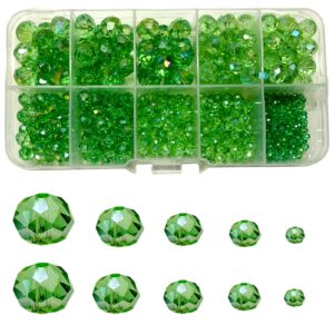 gocelyn crystal glass faceted beads of ab color (green), rondelle ab crystal beads assorted supplies spacer loose beads for jewelry making findings bracelets pendants (2mm, 4mm, 6mm, 8mm, 10mm)