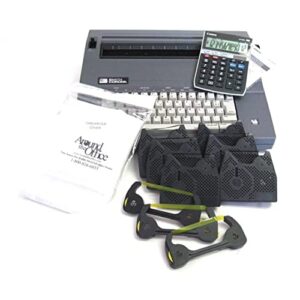 small office typewriter combo package includes typewriter, calculator, dust cover, 6 ribbons & 3 correction tapes.