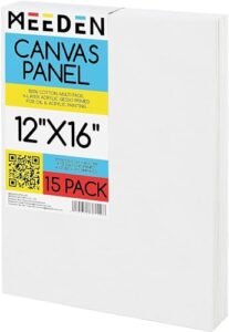 meeden 15-pack canvas boards for painting, 12 × 16 inches blank white canvas panels, 100% cotton, 8 oz gesso-primed, canvas art supplies for acrylic pouring airbrushing & oil painting