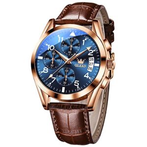 olevs men's wrist watches, waterproof chronograph quartz sportes men watch for father husband boyfriend son father's day gifts, blue dial, round, business