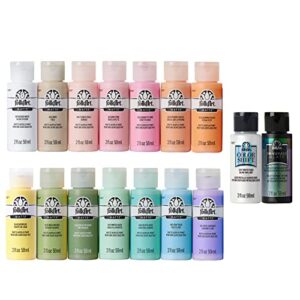 folkart pastel rainbow kit, 16 piece 2 fl oz premium acrylic paint set including 14 matte shift 1 dragonfly glaze color