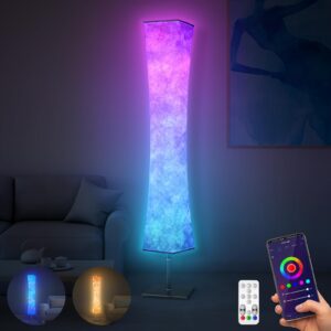 torchlet rgb led smart lamp alexa app control, color changing modern floor standing lamp with diy mode, music sync and white fabric shade for living room bedroom game room