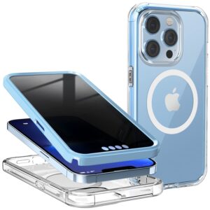 neeliup privacy case for iphone 13 pro max[100% screen sensitivity][with anti peep screen protector][full body protection] magnetic case for iphone 13 pro max sierra blue