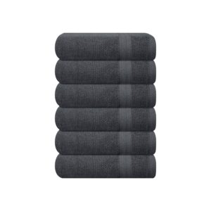 glamburg ultra soft 6-piece hand towel set 16x28-100% ringspun cotton - durable & highly absorbent hand towels - ideal for use in bathroom, kitchen, gym, spa & general cleaning - charcoal grey