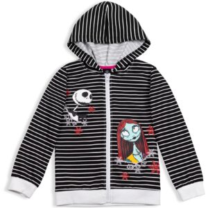 disney nightmare before christmas jack skellington sally toddler girls french terry zip up hoodie black-white 2t