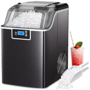 nugget ice maker countertop ice machine with soft & chewable pellet ice portable self-cleaning compact ice machine, 44lbs/24h whit ice scoop and ice basket decor for your kitchen/office/bar/party