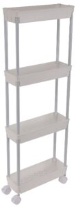 sooyee 4 tier slim storage cart mobile shelving unit organizer slide out storage rolling utility cart tower rack for kitchen bathroom laundry narrow places, plastic & stainless steel,white