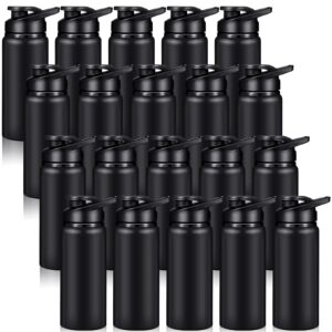 potchen 20 pack aluminum water bottles 20 oz metal sports bottles with snap lids portable bike water reusable travel container with handle bulk pack school supplies(black)