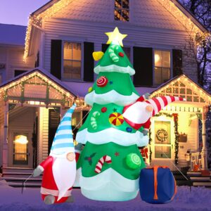 sungift christmas inflatable tree, 7 ft giant lighted christmas blow up santa claus with gift box for indoor outdoor yard garden xmas inflatables party decorations