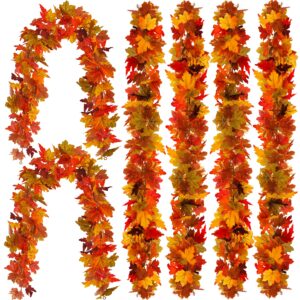 6pcs fall maple leaves garland, party joy 5.6ft artificial maple leaf autumn garland hanging fall vines table decorations front door fall decor thanksgiving decorations decor outside indoor decor