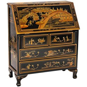 red lantern hand crafted artisanal black lacquer secretary desk - ching ming