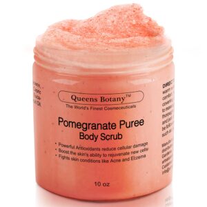 body scrub – moisturizing and softening with nourishing body oils -exfoliating salt scrub for body - win against aging, acne, eczema, psoriasis & dead skin scars- 10 oz (pomegranate)