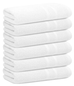 looperry small white bath towel set of 6-100% cotton 23x46 shower towels in 450 gsm. lightweight & absorbent quick dry towel for showering, pet drying, spas & salons. terry ringspun white gym towels