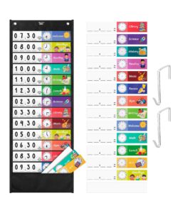 mr. pen- daily schedule pocket charts, 13+1 pocket, 26 double sided reusable cards(13 colored+13 blanked), 12.8”x35” pocket chart for classroom, classroom pocket chart, classroom schedule pocket chart