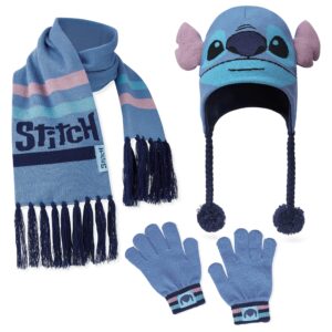 disney stitch girls beanie scarf teenagers kids gloves winter accessories stitch gifts, different sets to choose (blue stitch 3 pcs)