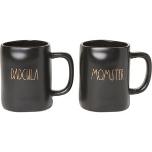 rae dunn halloween mug set - 2-pack (19.5 oz each) (dadcula/momster/black)