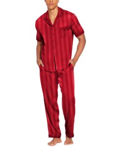 ekouaer men satin silk pajamas set 2 piece button down sleepwear long pants loungewear with pockets