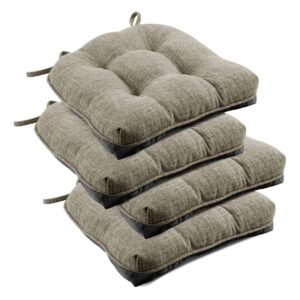 downluxe indoor chair cushions for dining chairs, tufted overstuffed textured memory foam kitchen chair pads with ties and non-slip backing, 15.5" x 15.5" x 4", khaki, 4 pack