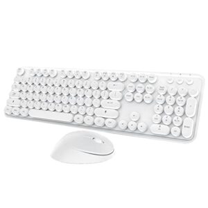 wireless keyboard mouse combo, 104 keys cute white keyboard with number pad & mouse for windows, computer, pc, notebook, laptop (white)