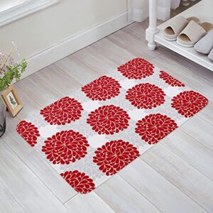 door mat red and grey flower memory foam cushioned kitchen rug, 18x30 inch water absorbent soft touch standing mat for bathroom, office, sink, laundry, home hydrangea texture tiled