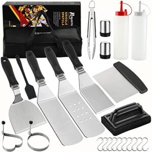 romanticist professional griddle accessories set with carry bag, stainless steel 25pc grill bbq spatula set, complete flat top grill tools kit for men women indoor/outdoor hibachi grilling