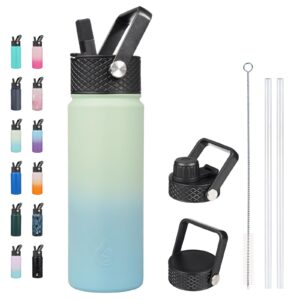 bjpkpk insulated water bottles with straw lid, 22oz cold & hot thermos, stainless steel metal water bottle with 3 lids, reusable thermos, cups, mugs for daily use-mint