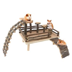 roseflower hamster playground wooden small animal activity toys set with wood ramp bridge and climbing ladder - platform cage toys for syrian hamster mouse gerbil chinchilla rat #2