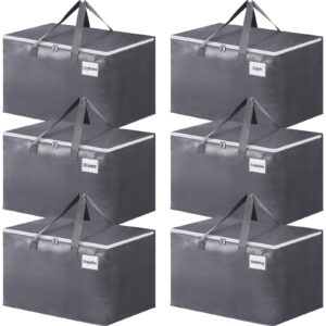 blisstotes large moving boxes and with zippers & handles moving supplies with lids, heavy duty totes for storage bags for space saving, fold flat, moving and storing 125l, 6 pack