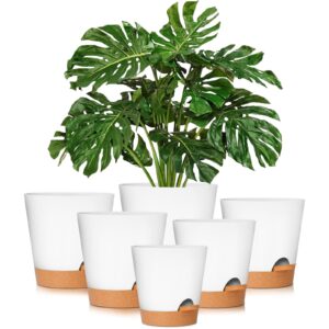 gardife plant pots 8/7/6.5/6/5.5/5 inch self watering planters with drainage hole, plastic flower pots, nursery planting pot for all house plants, african violet, flowers, and cactus,white