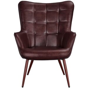 yaheetech pu leather armchair, mid-century accent chair with tapered legs tufted sofa high back oversized chairs for living room home office bedroom, chestnut brown