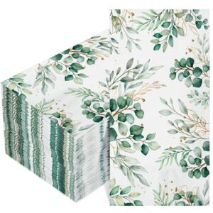 100 pcs eucalyptus napkins 3 ply disposable eucalyptus leaf paper green leaves guest towels cocktail napkins greenery paper for home party birthday baby shower(8 x 4.3 inch folded)