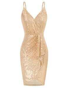 grace karin womens sleeveless ruched bodycon sequin glitter party clubwear dress champagne m