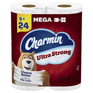 charmin ultra strong toilet paper, 6 mega rolls = 24 regular rolls