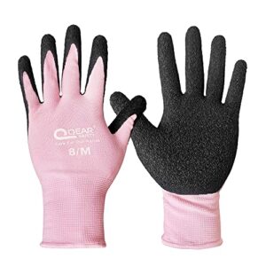 qear 3 pairs lady gardening work gloves, pink color, latex rubber coated, anti-slip, abrasion, fit to hand, housework, general purpose use, women size (medium)