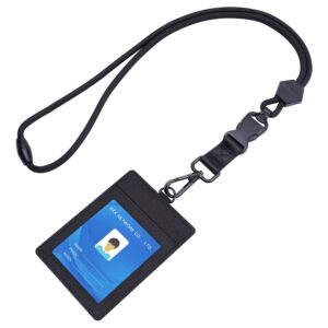 id badge holder, wisdompro durable 23 inch heavy duty lanyard with id holder, safety breakaway detachable buckle, swivel metal hook, 1 clear id window & 2 credit card slot - vertical black