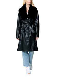 [blanknyc] womens coat, & luxury clothing vegan leather faux fur trench coat comfortable stylish jacket, in the moment, medium-large us