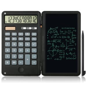 basic calculator, 12-digit premium mute desktop calculators with 6 inch writing tablet, solar and battery dual power for office, school, business