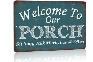 welcome to our porch signs for front porch decor farmhouse - back door porch sign - modern rustic outdoor hanging wood decorations and accessories for home