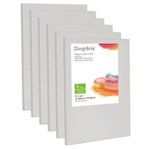 zingarts canvases for painting 9x12inch 6-pack,100% cotton primed painting canvas panels, stretched canvas boards is for professionals,students & kids, for acrylic paint, oil, watercolor, gouache