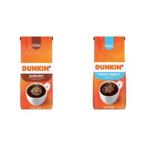 dunkin' hazelnut flavored ground coffee and french vanilla flavored ground coffee, 12 ounces