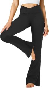 zoosixx black flare yoga pants for women, crossover soft bootcut leggings