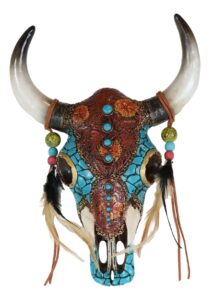 ebros gift southwestern tribal indian dreamcatcher feathers turquoise beads and faux tooled floral leather steer cow skull wall head decor hanging plaque bison buffalo wild animal resin figurine