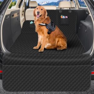 mancro suv cargo liner for dogs, water-resistant dog seat cover for suv with bumper flap protector, sturdy non-slip polyester pet trunk cargo cover for vehicles, vans, universal fit (84” l x 54” w)