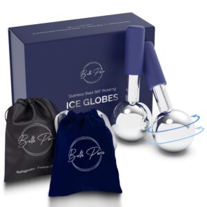 belle parie ice globes for facials - 360° rotating ice globes for face to reduce puffy eyes & dark circles - stainless steel face globes & ice balls for face roller to tighten skin & diminish wrinkles