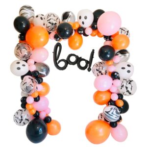 pink and black halloween balloon garland arch kit, boo ghost orange black balloons for cute girls spooky birthday party decorations