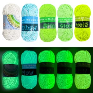 4 pcs glow in the dark yarn, sewing supplies,(55yd 50m) for crocheting for diy arts, crafts & sewing beginners glow in the dark party (white lemon yellow light blue light green green)