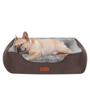 hoopet dog bed for small dog sofa bed for indoor cats sofa with reversible cushion tear resistant small dog bed washable with removable cover puppy bed for small dogs, 25.6"x 19.7", brown