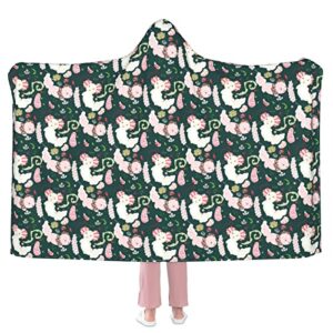 cute summer kawaii axolotl hooded blanket fleece throw blanket wrap soft warm oversized wearable blanket for women & men