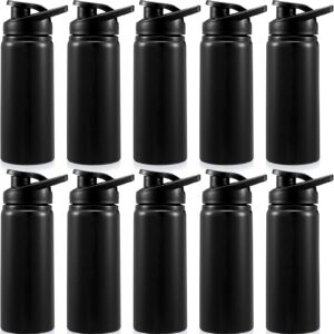 gandeer 10 pcs aluminum water bottle 17 oz reusable bike snap lid metal water bottle lightweight portable sports leak proof gym for travel camping hiking(black)