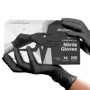 black nitrile disposable gloves x small, 200 count - latex free medical gloves, dental and surgical grade - powder free rubber gloves